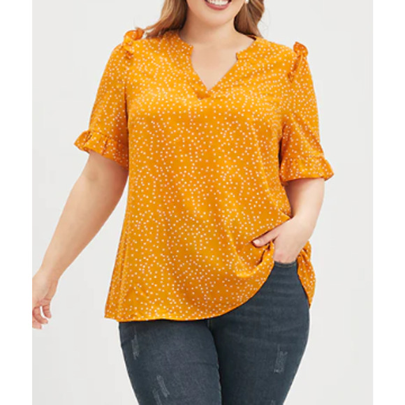 BloomChic | Tops | Bloomchic Sz 2 L Yellow White Polka Dot Short Sleeve ...